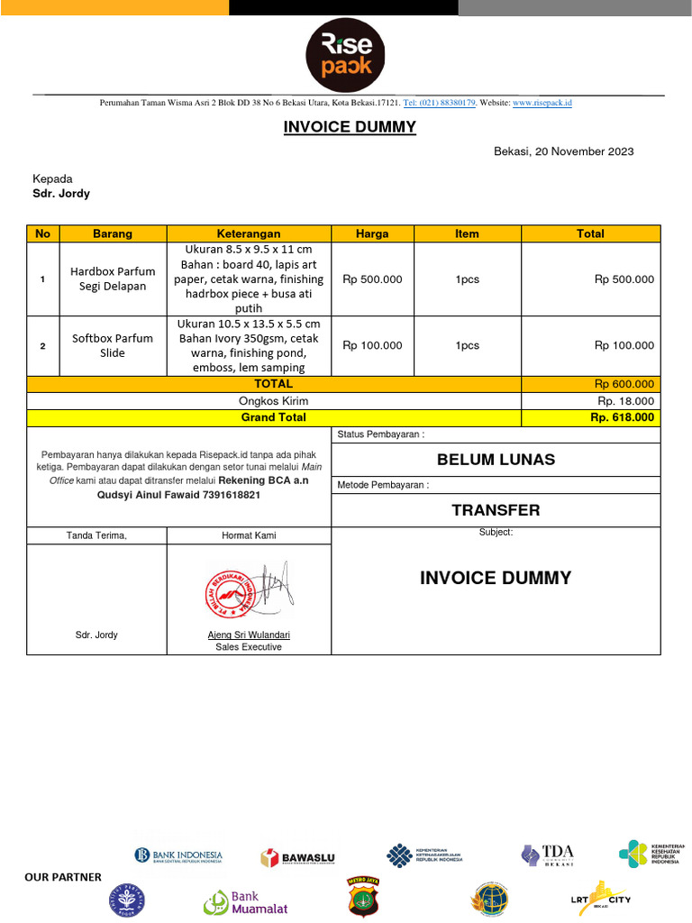 Invoice Dummy Sdr. Jordy | PDF
