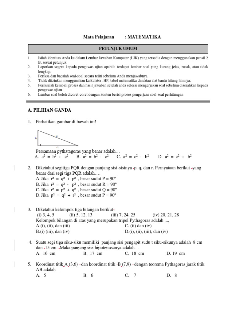 Soal PAT Kelas VIII - MTK | PDF