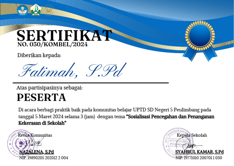 Sertifikat Kombel Kegiatan 3 Fatimah | PDF | Karier & Perkembangan | Ilmu Sosial