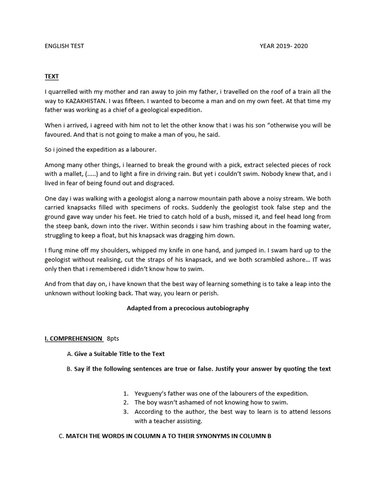 Sujet Et Corrige Anglais Bfem Blanc 2020 Sénégal | PDF