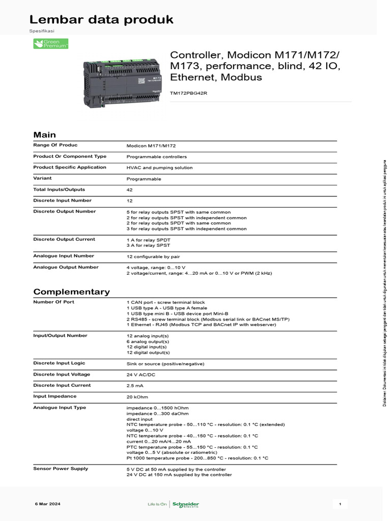Schneider Electric - Modicon-M171-M172-M173 - TM172PBG42R | PDF ...