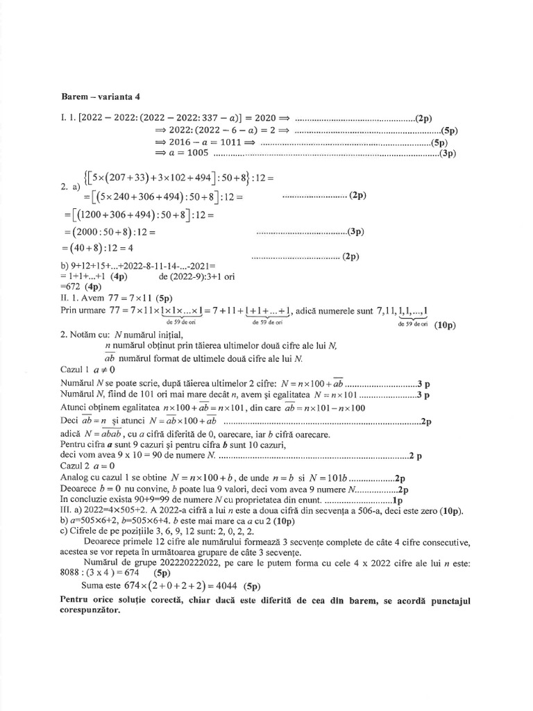 BAREM SCRIS MATEMATICA Cls. Va | PDF