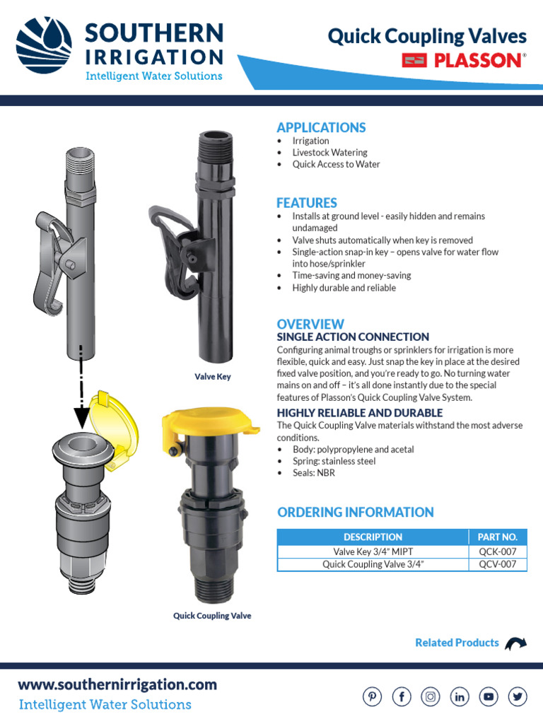 Quick Coupling Valve for Irrigation | PDF | Irrigation | Valve