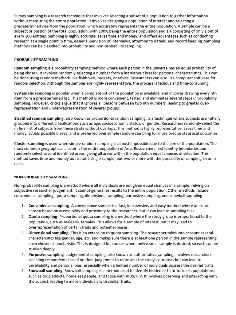 Survey Sampling in Methods of Social Research | PDF | Sampling (Statistics) | Research Methods