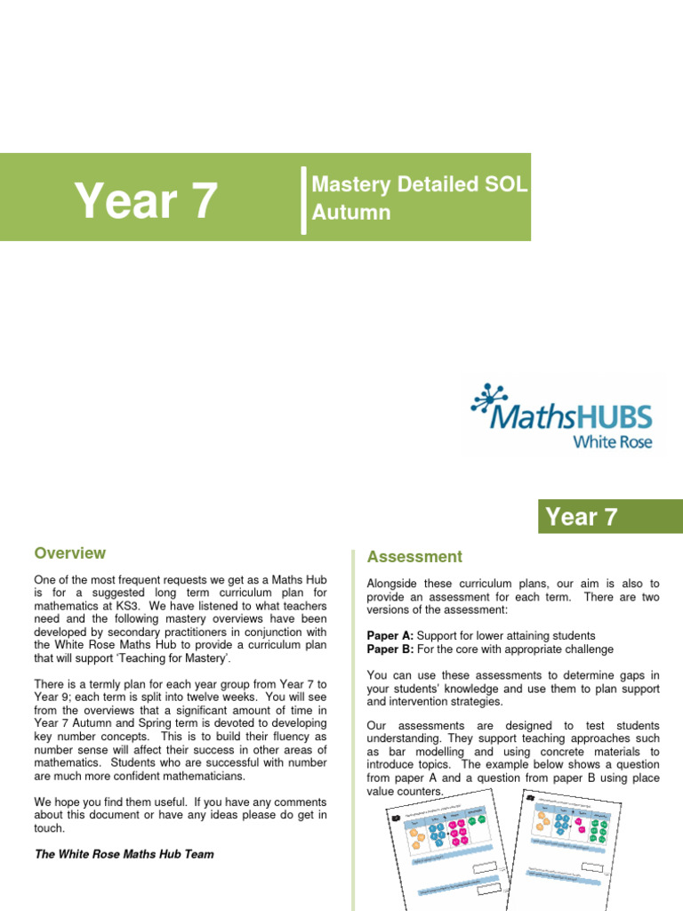 Maths - Year 7 - Autumn - Mastery More Detail SOL | PDF | Numbers ...