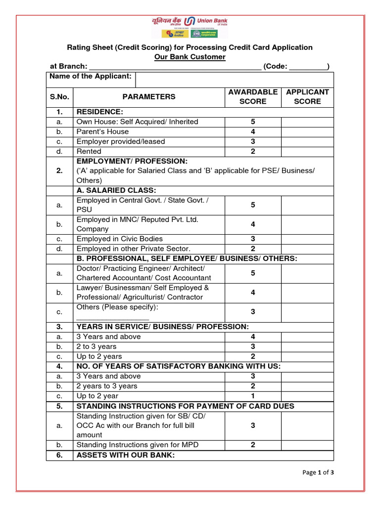 Credit Card Rating Sheet | PDF | Banks | Credit