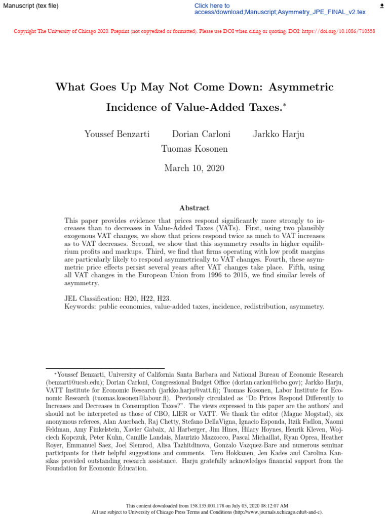 What Goes Up May Not Come Down: Asymmetric Incidence of Value-Added ...