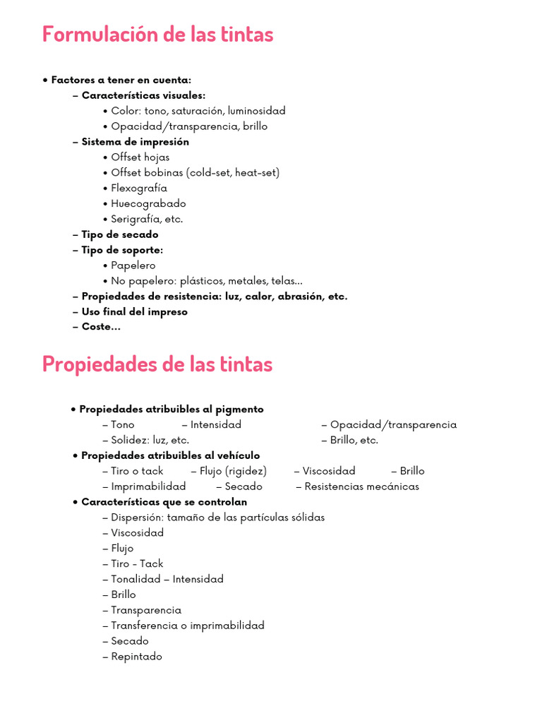 Formulacion y Propiedades Tintas | PDF | Viscosidad | Tinta