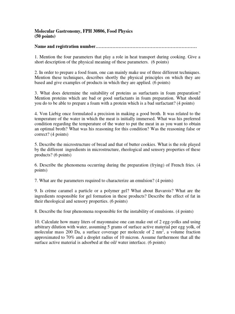 Example Exam Food Physics | PDF