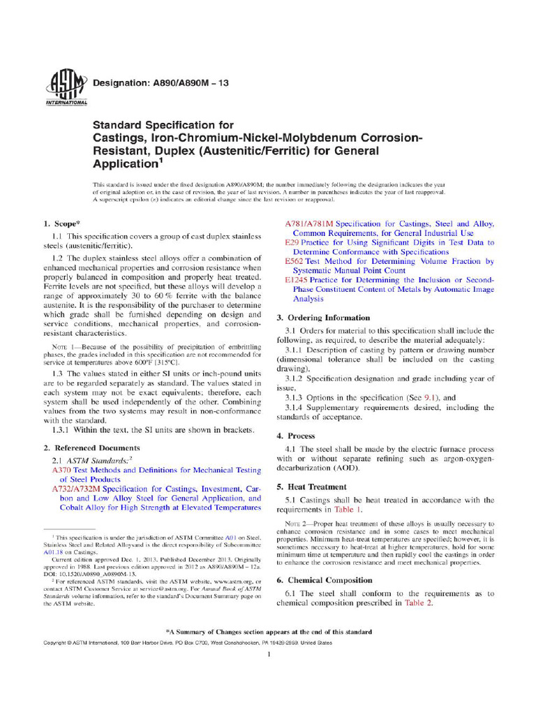 Astm A890 - A890m-2013 | PDF
