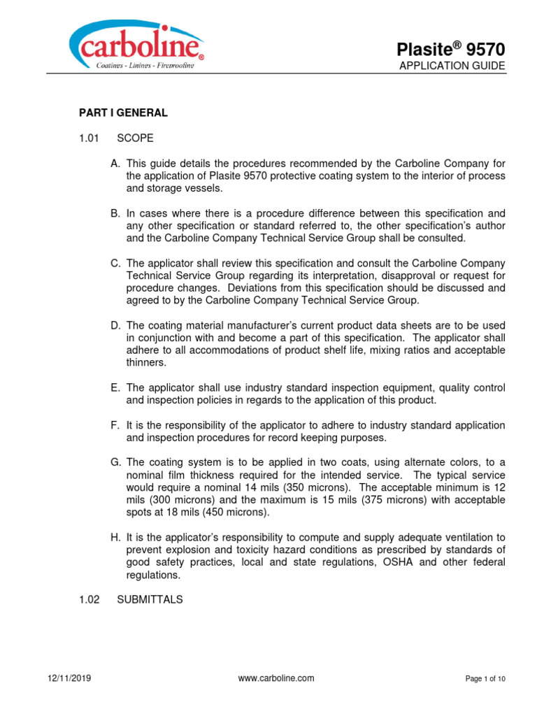 Application Guide Plasite 9570 | PDF | Specification (Technical ...