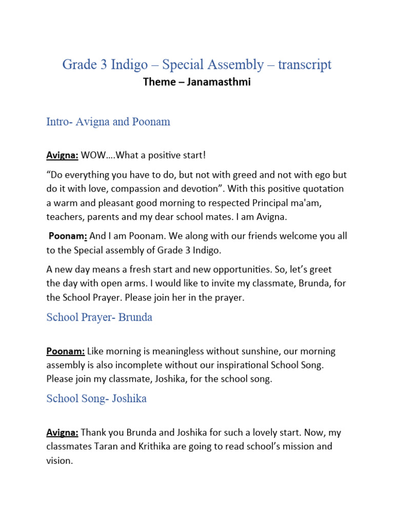 Janamasthmi Celebration Assembly Guide | PDF | Language Arts ...