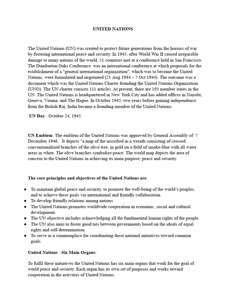 United Nations - Notes | PDF | United Nations | International Relations