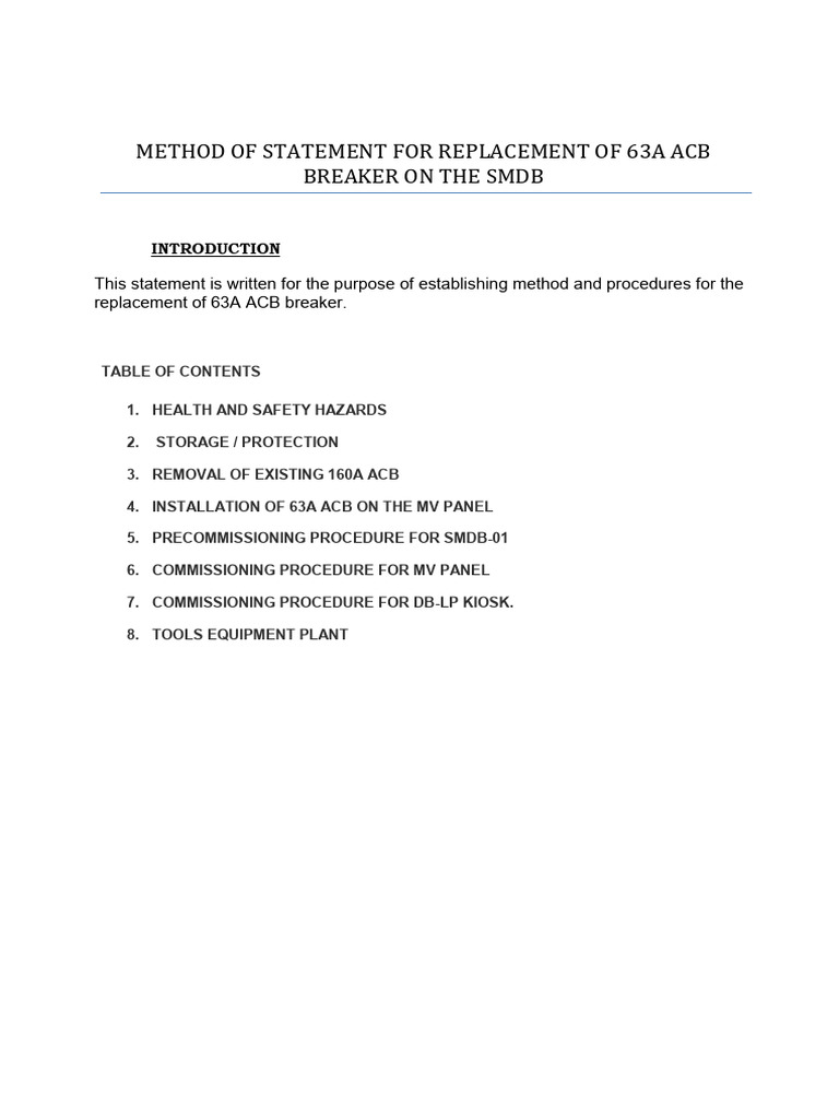 Method of Statement For Replacement of 6acb On MV Panel | Download Free PDF | Electrical Wiring ...