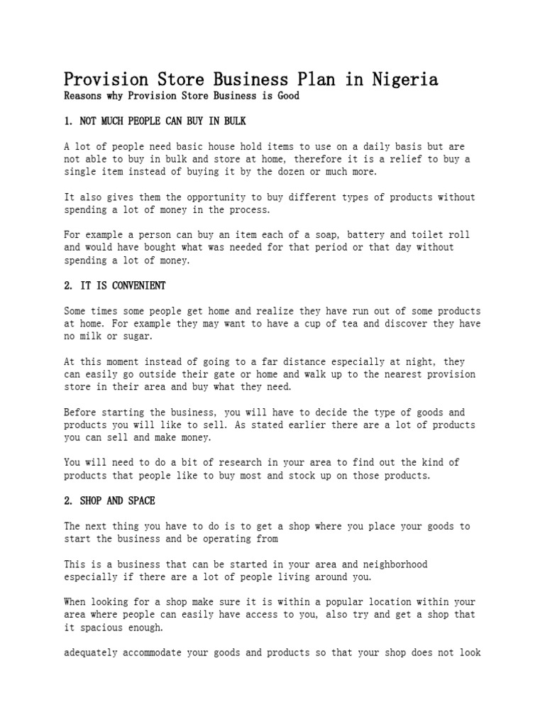 Provision Store Business Plan in Nigeria | Download Free PDF | Business ...