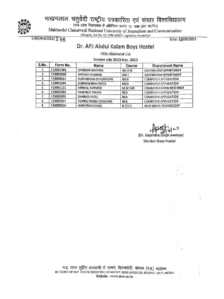 Boys Hostel Allotment Third List 18082023 | PDF