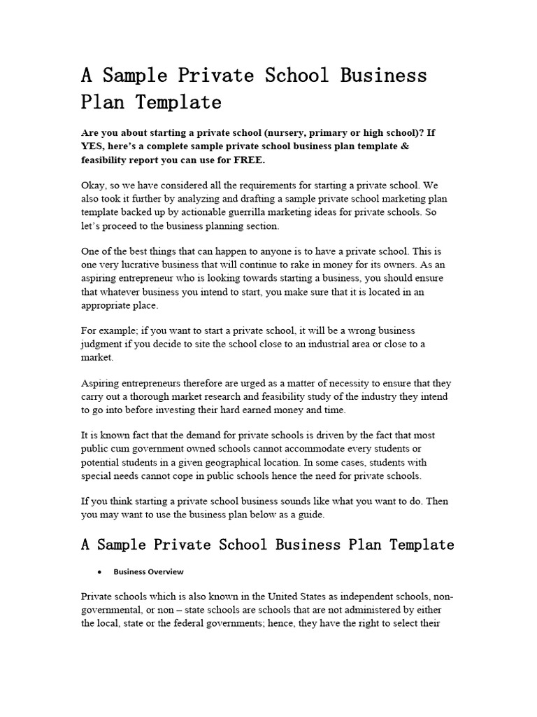 Private School Business Plan Template | PDF | Private School | Schools