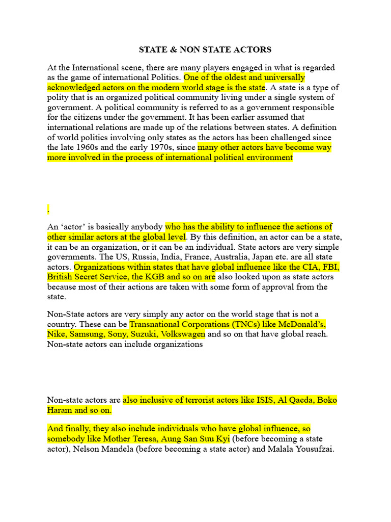 State and Non-State Actors in Politics | PDF | Non Governmental ...