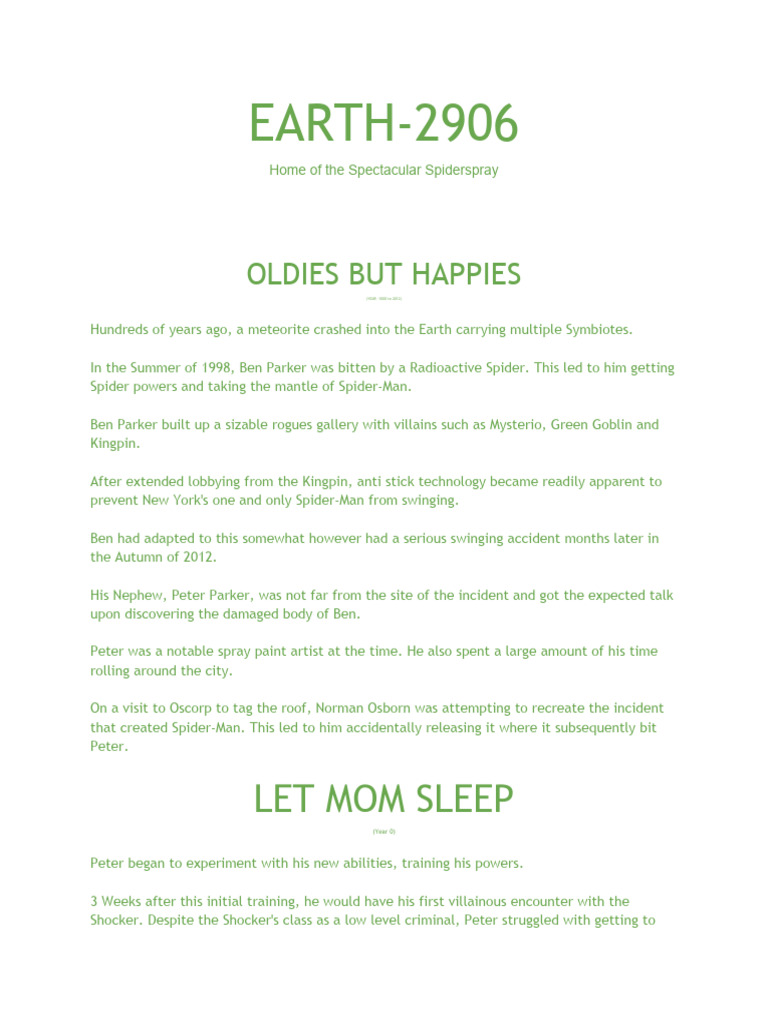 Earth 2906 | PDF | Spider Man | Marvel Comics
