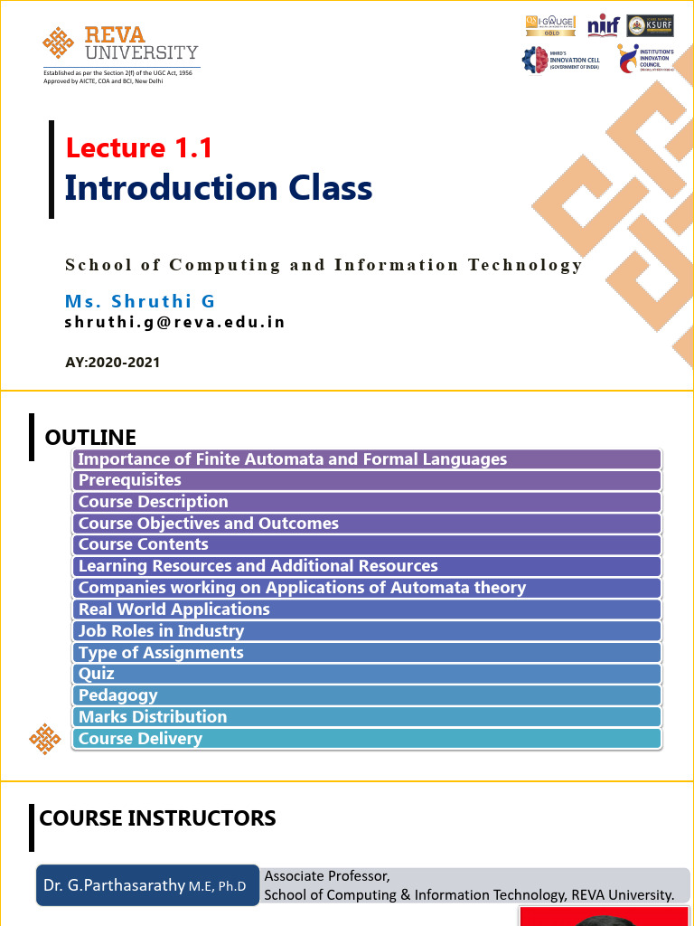 FAFL-Final-Lecture 1.1 | PDF | Automata Theory | Theory Of Computation