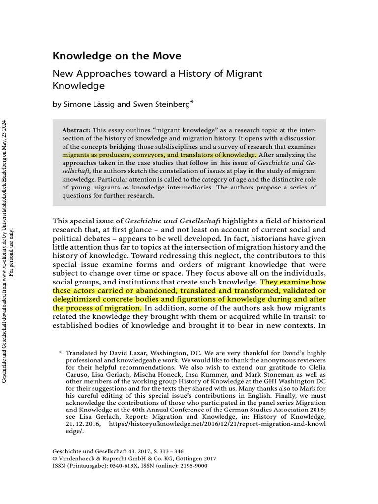 Lässig, Simone, and Swen Steinberg. "Knowledge On The Move | PDF ...