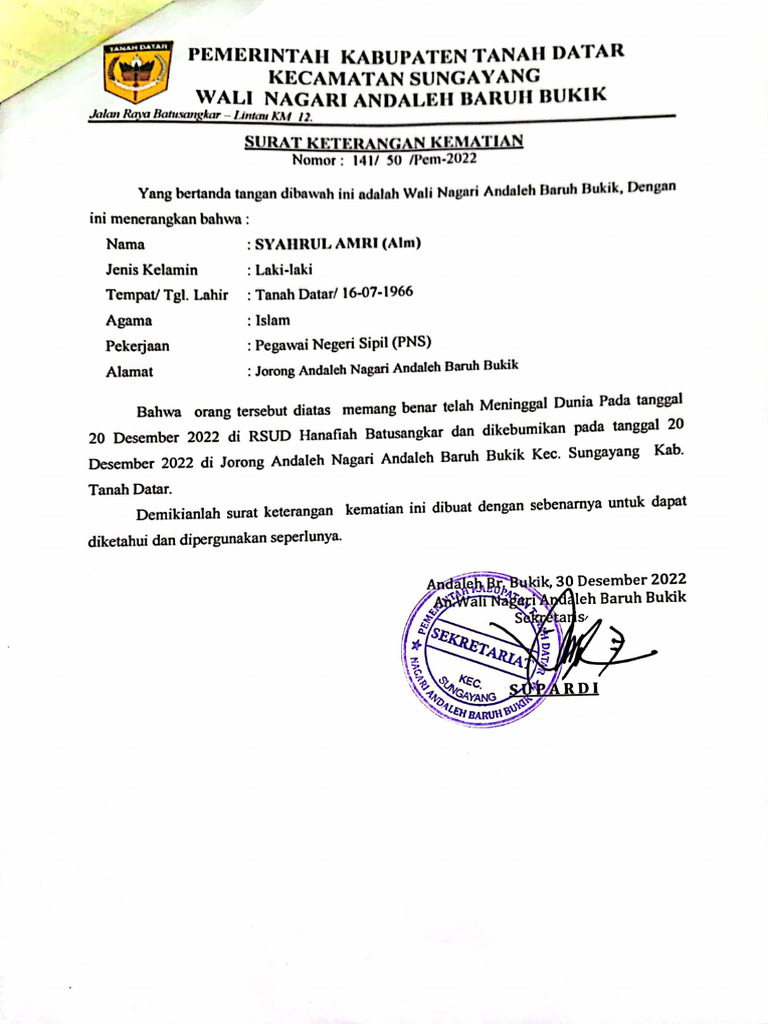 Surat Kematian Syahril | PDF