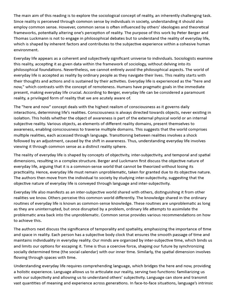 Sociology of Everyday Reality | PDF | Reality | Sociology