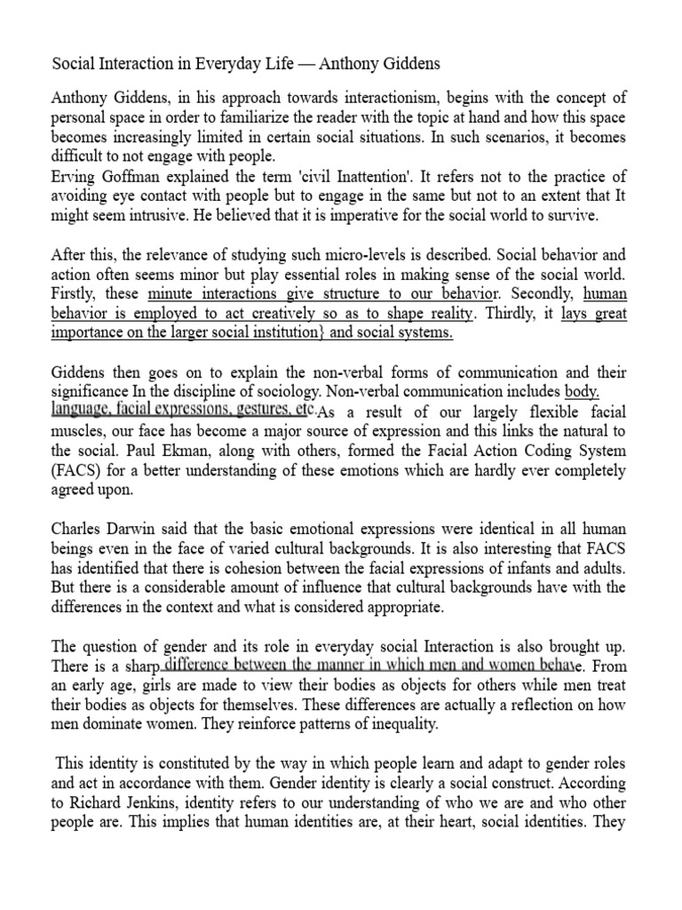 Interactionism by A. Giddens | PDF | Identity (Social Science) | Gender
