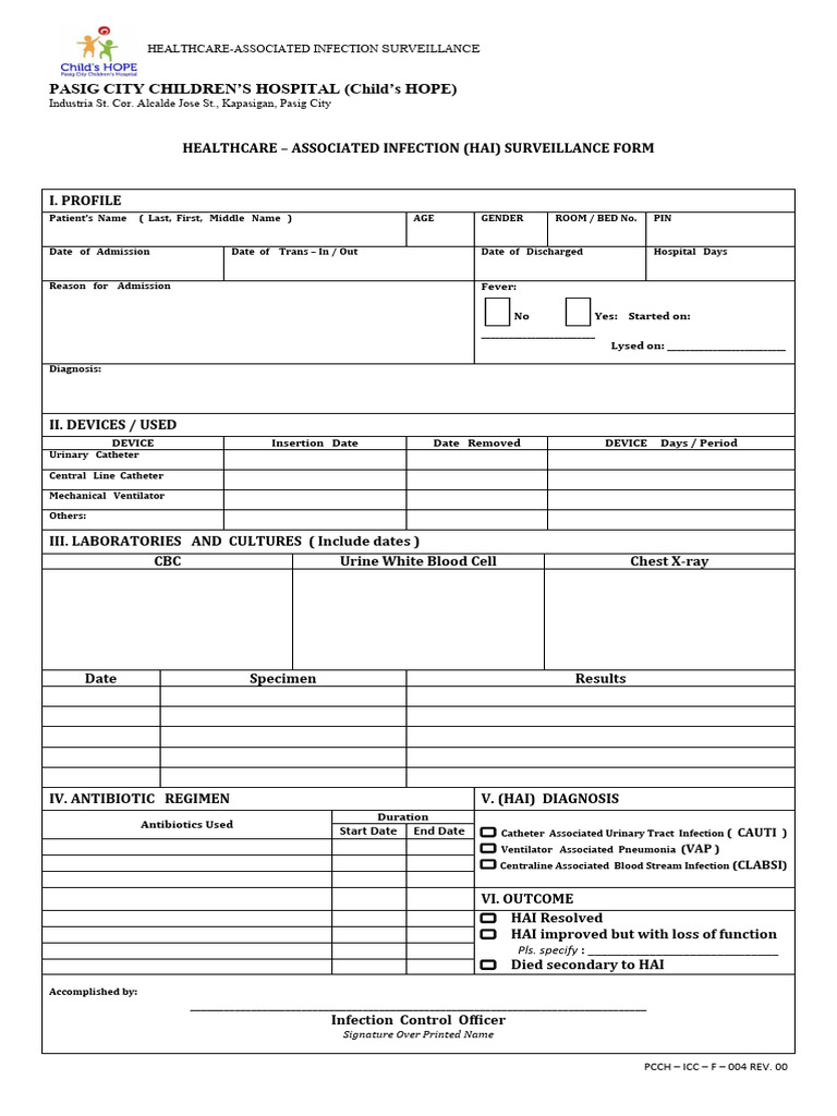 Healthcare - Associated Infection (Hai) Surveillance Form | PDF ...