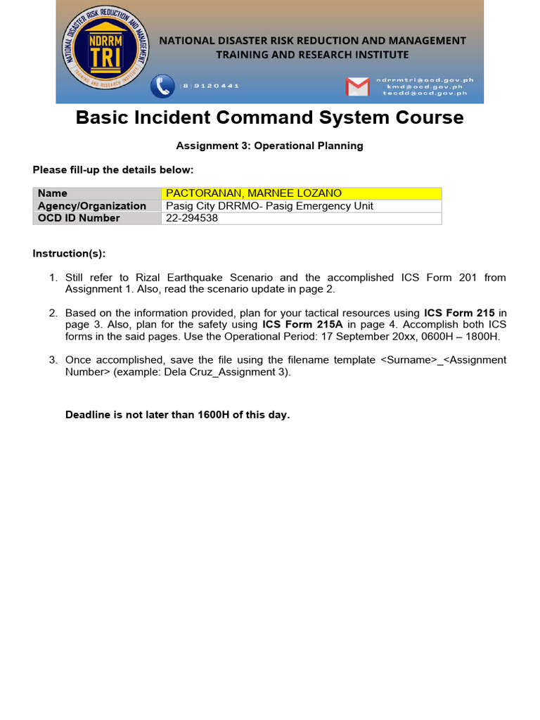Pactoranan Assignment-3 | PDF | Incident Command System | Risk Management