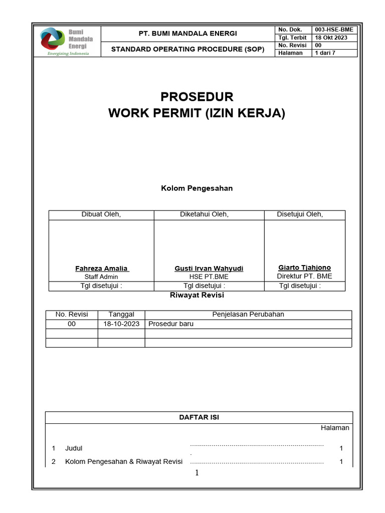 003 HSE BME Work Permit Rev.00 Draft | PDF