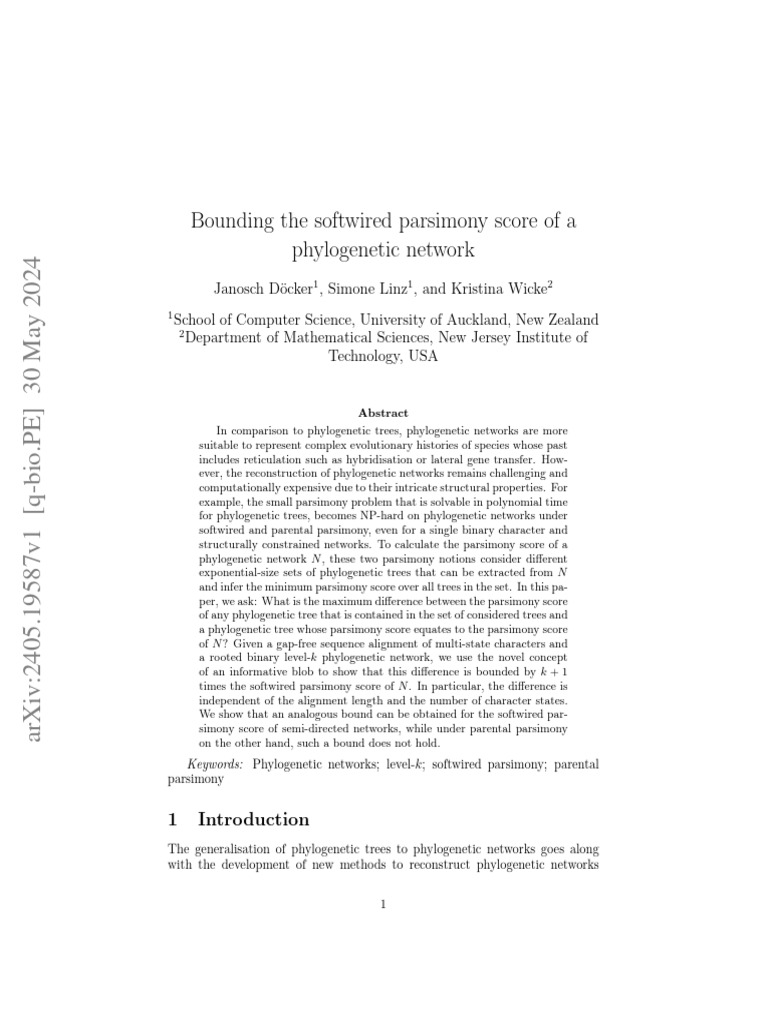 Bounding The Softwired Parsimony Score of A Phylogenetic Network | PDF ...
