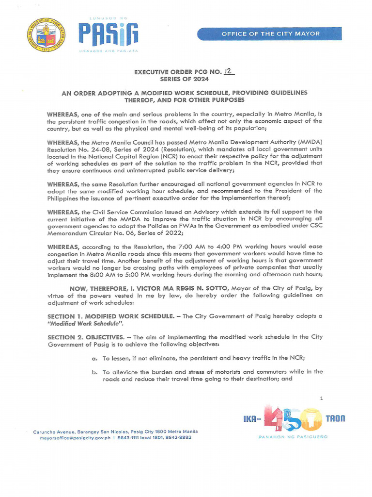 04 12 2024 EXECUTIVE ORDER PCG NO. 12 S. 2024 AN ORDER ADOPTING A MODIFIED WORK SCHEDULE ...