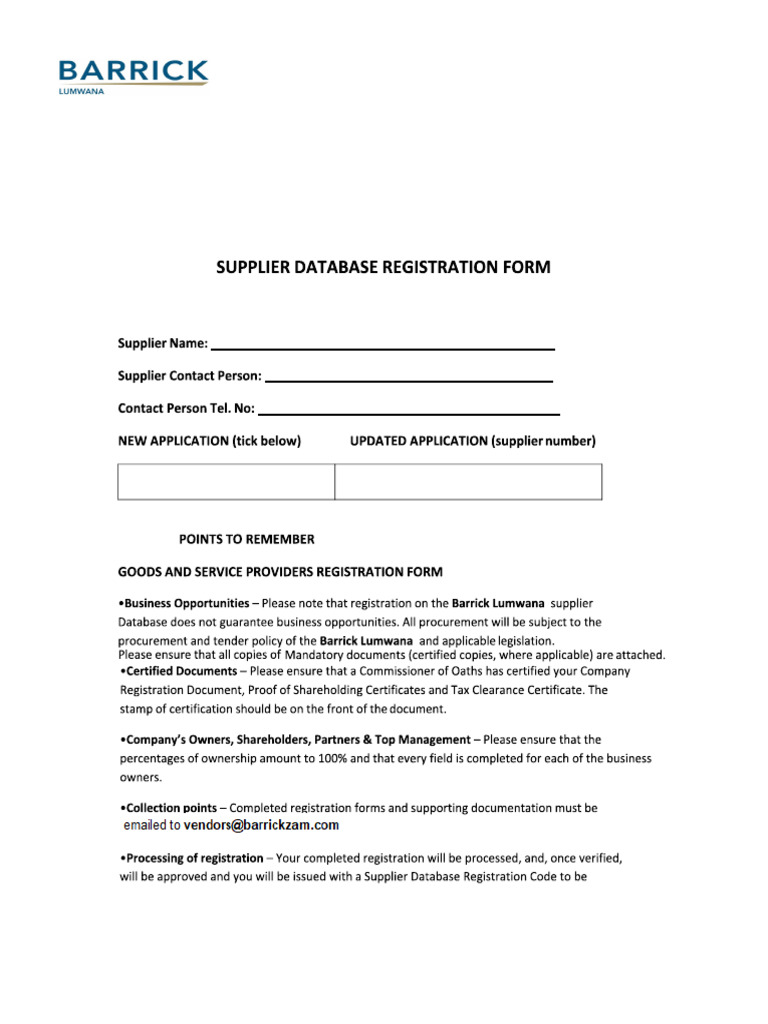Vendor Registration Form | PDF