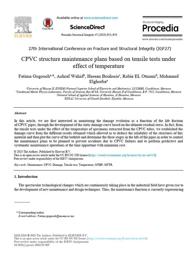 CPVC Structure Maintenance Plans Based On Tensile Test | PDF ...