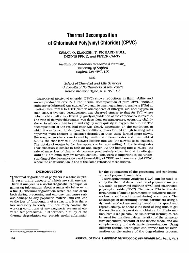 Thermal Decomposition of CPVC Analysis | PDF | Thermogravimetric ...