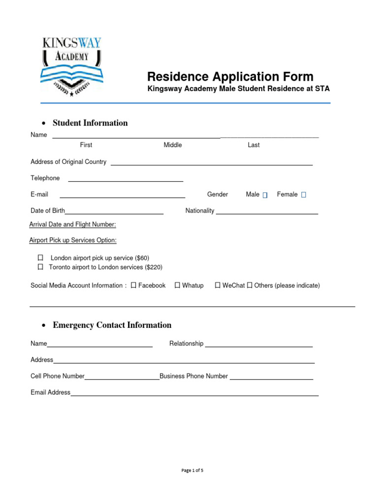 Kingsway Residence Application Form-male-STA-20230517 23 | PDF | Fee ...