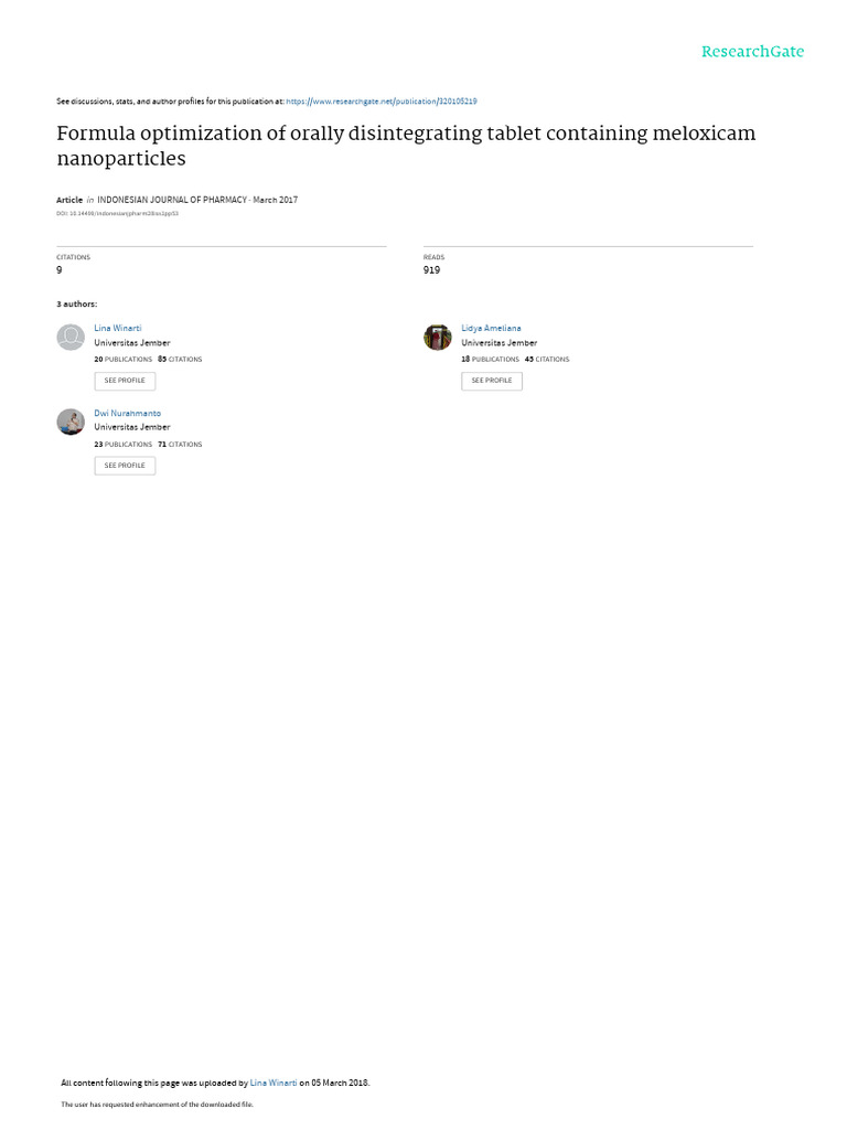 Formula Optimization of Orally Disintegrating Tabl-1 | PDF | Tablet ...