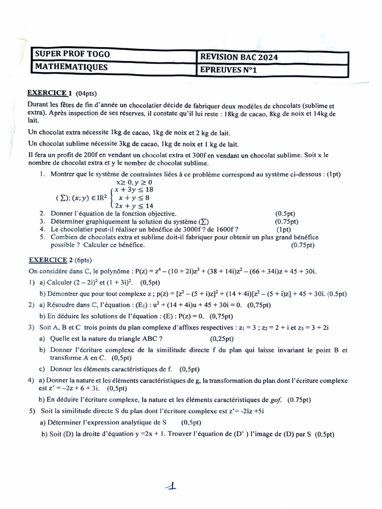 Compilation Maths Tle D SPT 2024 | PDF