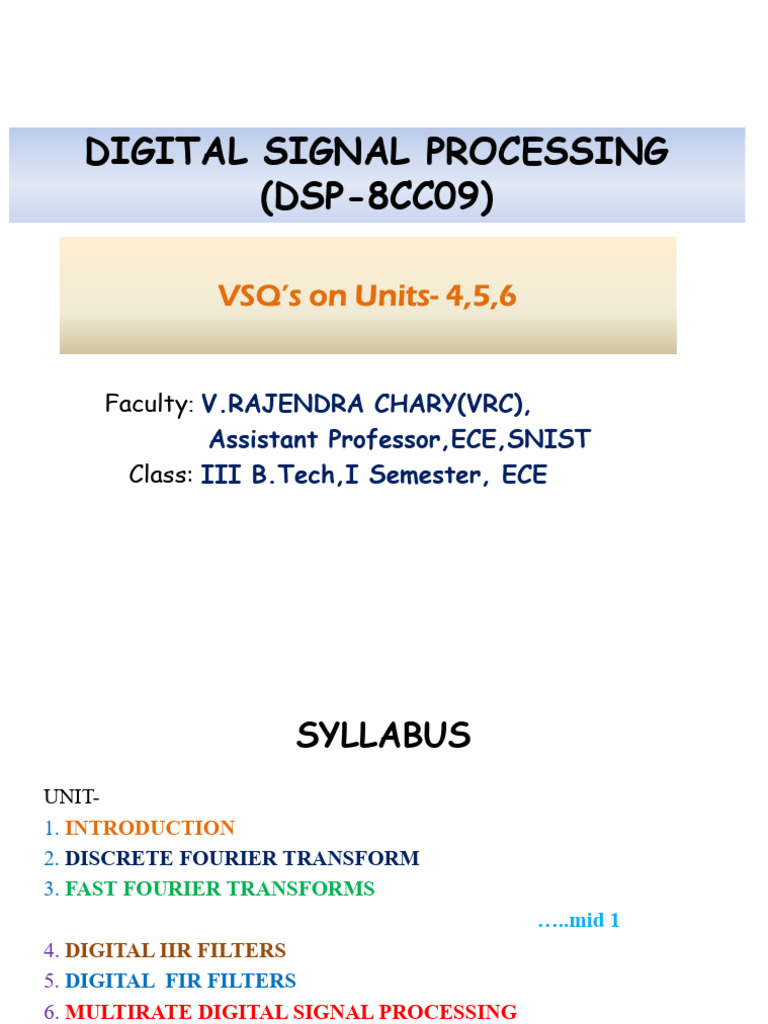 DSP Unit4,5,6 VSQs | PDF | Digital Signal Processing | Filter (Signal Processing)