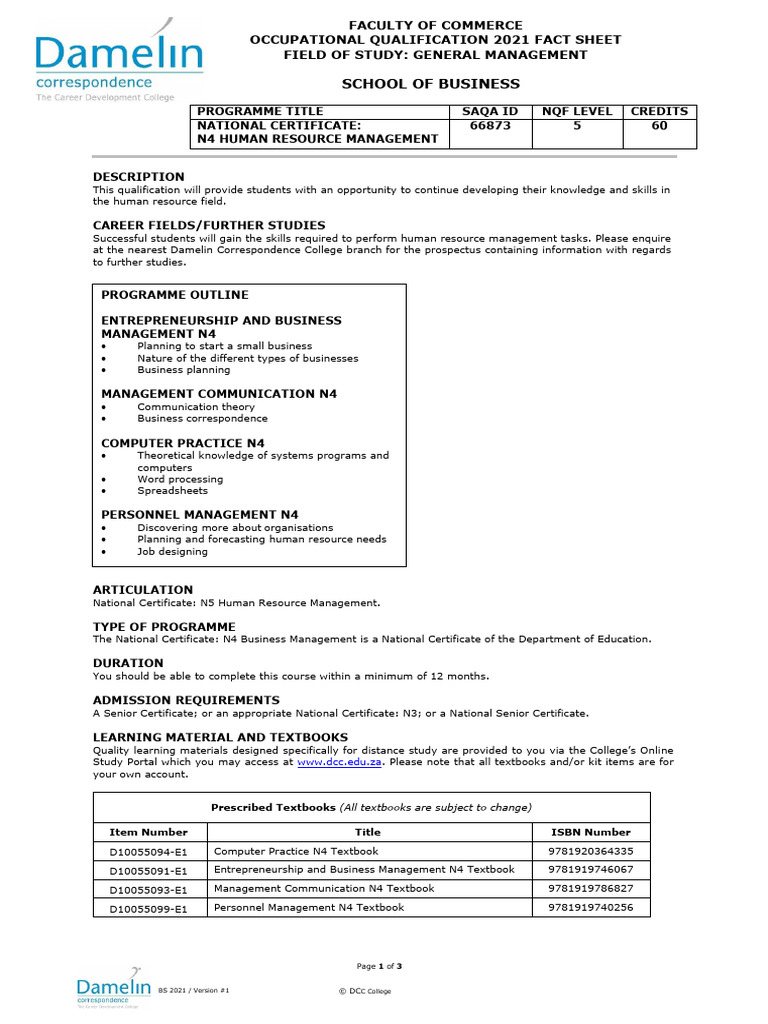 DCC National Certificate N4 Human Resources Management | PDF | Textbook