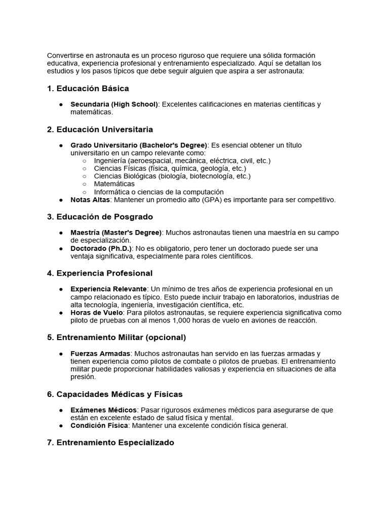 Cómo convertirse en astronauta: guía esencial | PDF | Licenciatura ...