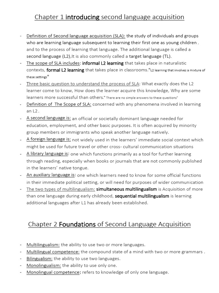 ملخص اكتساب⁩ | PDF | Second Language Acquisition | Second Language