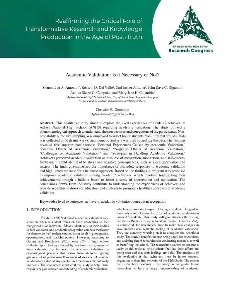 Academic Validation for Grade 12 Students | PDF | Qualitative Research ...