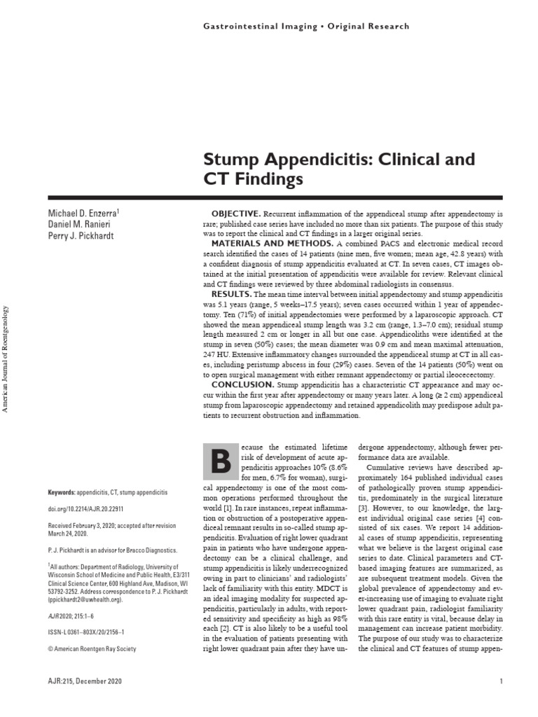 Stump Appendicitis Clinical and | PDF | Ct Scan | Radiology