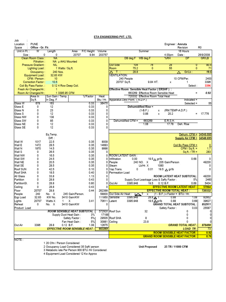 HVAC Load Calculation for Office Spaces | PDF | Watt | Continuum Mechanics