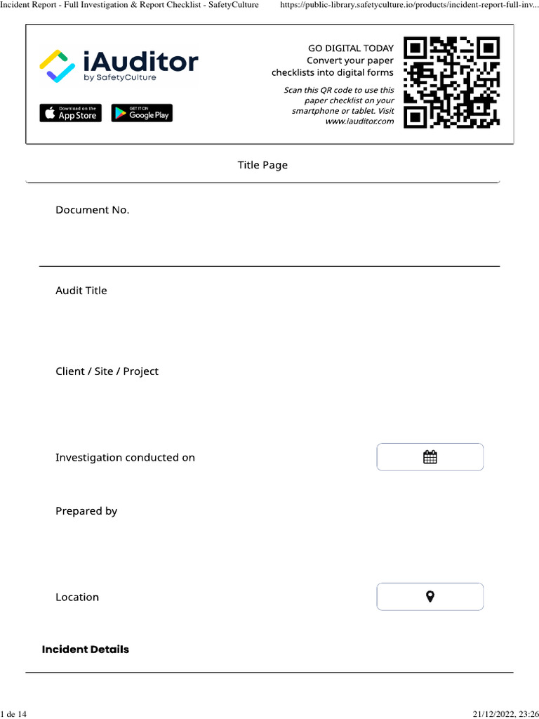 Incident Report - Full Investigation & Report Checklist - SafetyCulture ...