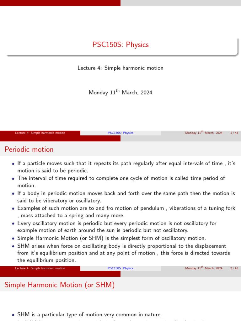 Lecture 4 Slides | Download Free PDF | Oscillation | Force