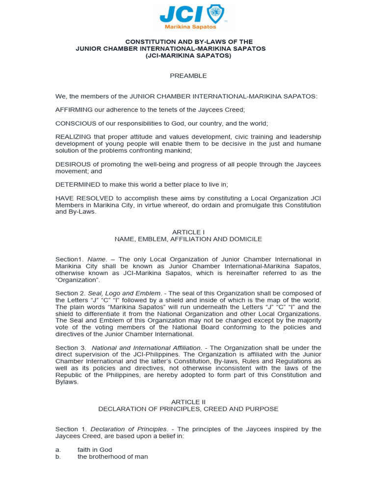JCI Marikina Sapatos Constitution & By-Laws | PDF | Board Of Directors ...