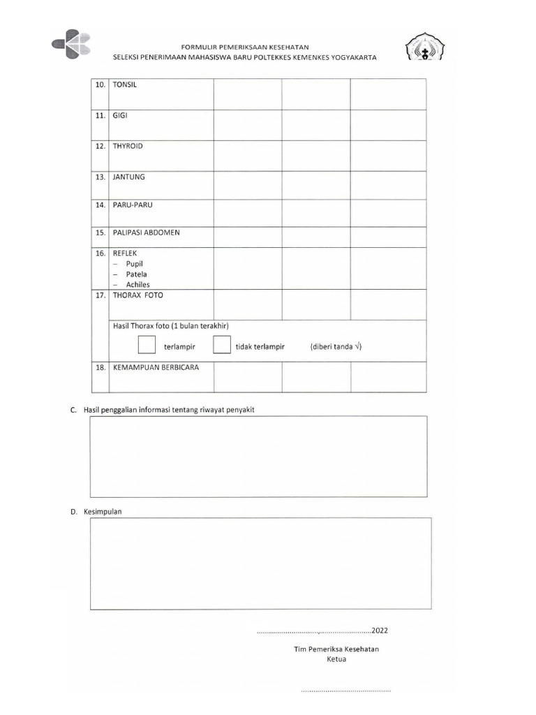 Format Formulir Pemeriksaan Kesehatan | PDF
